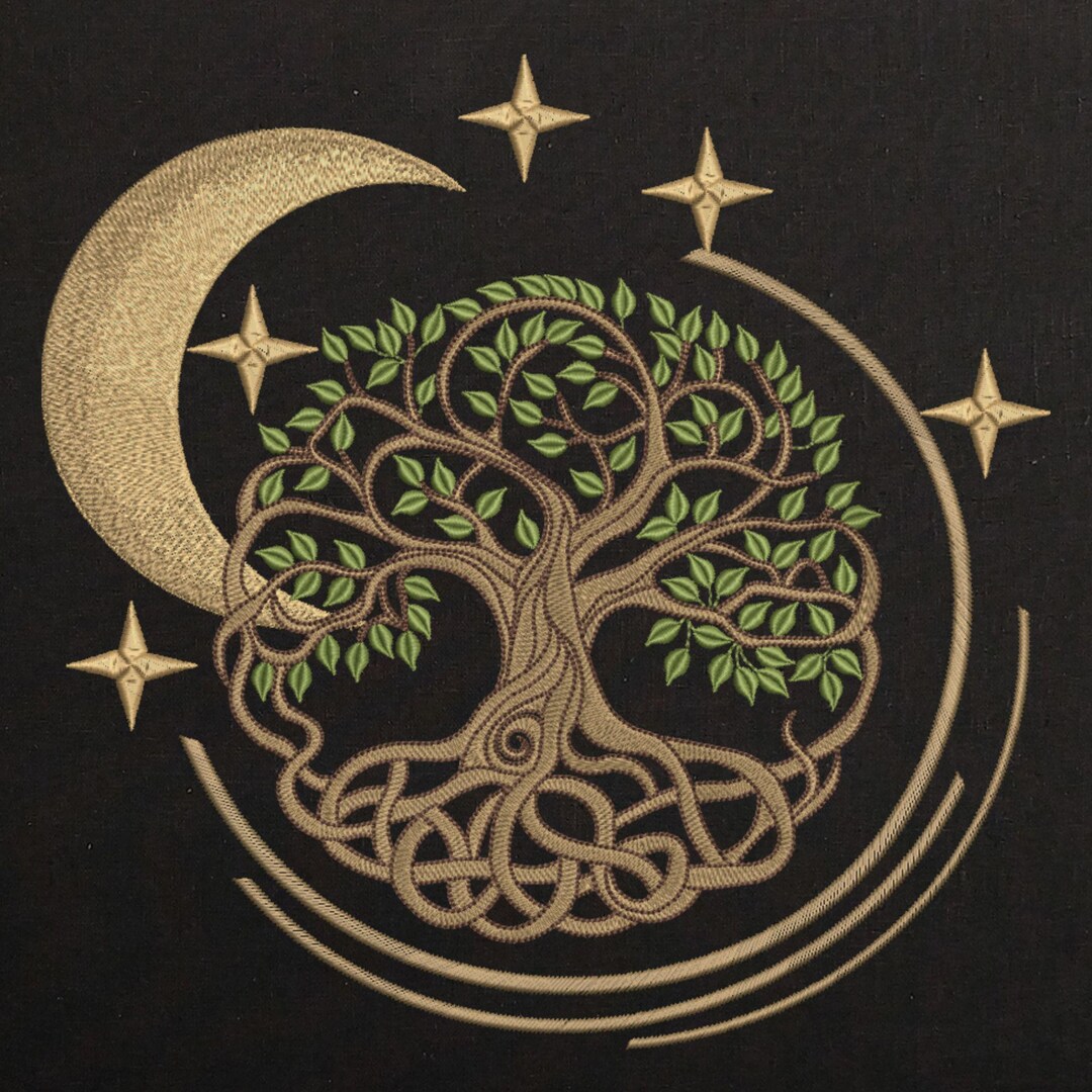 Mystical Tree of Life Machine Embroidery Design, Boho Moon and Stars ...