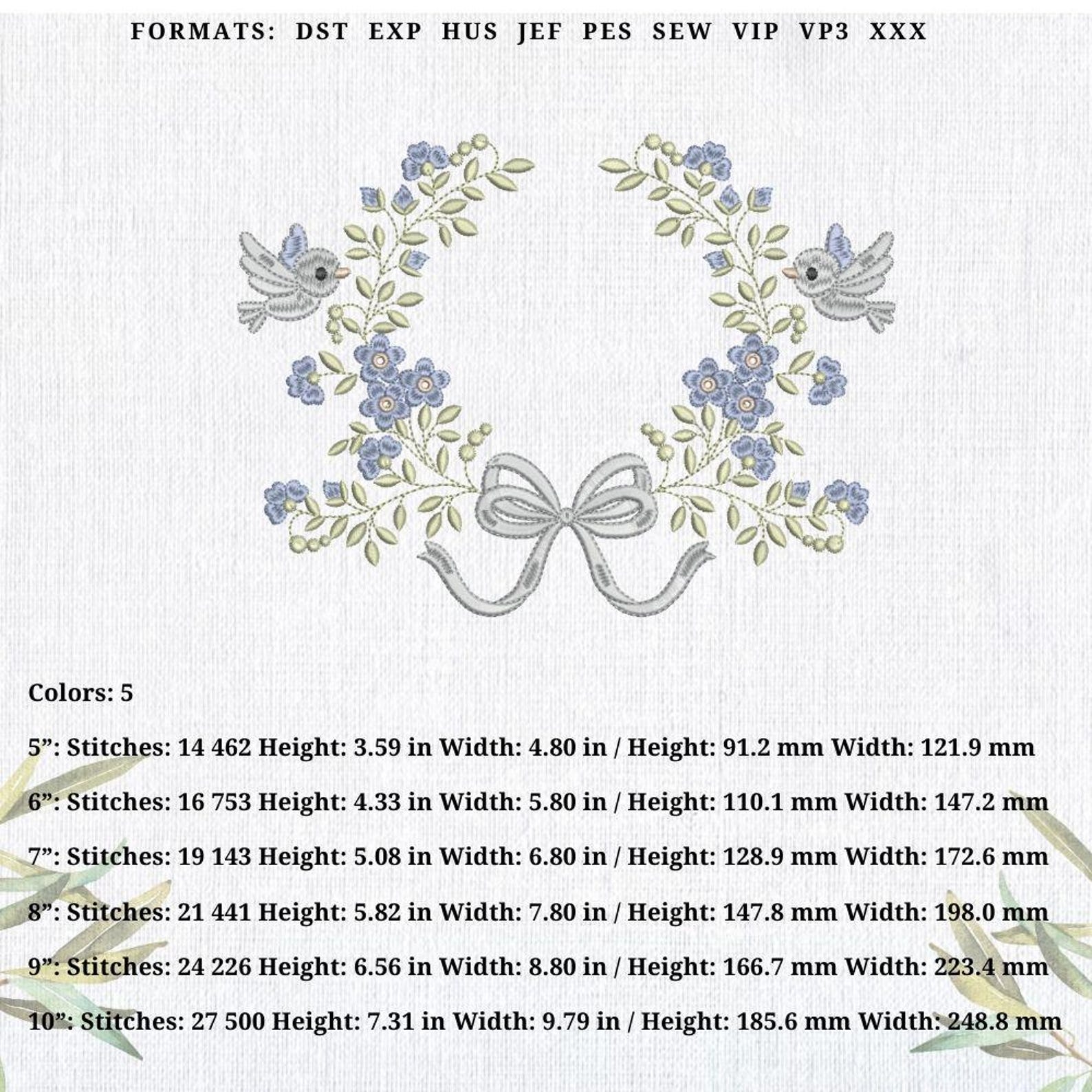 Floral Bird Wreath Embroidery Design - Wedding Flower Frame Machine ...