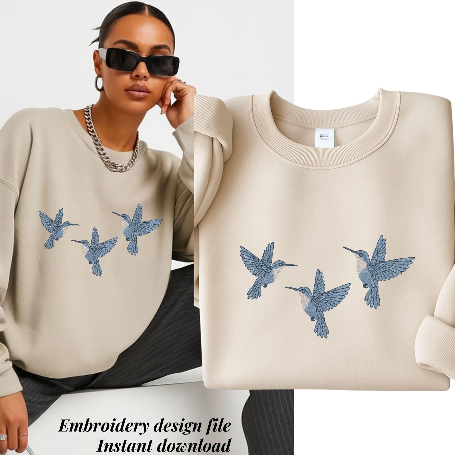 Spring Hummingbirds Trio Embroidery Design Romantic Birds Machine ...