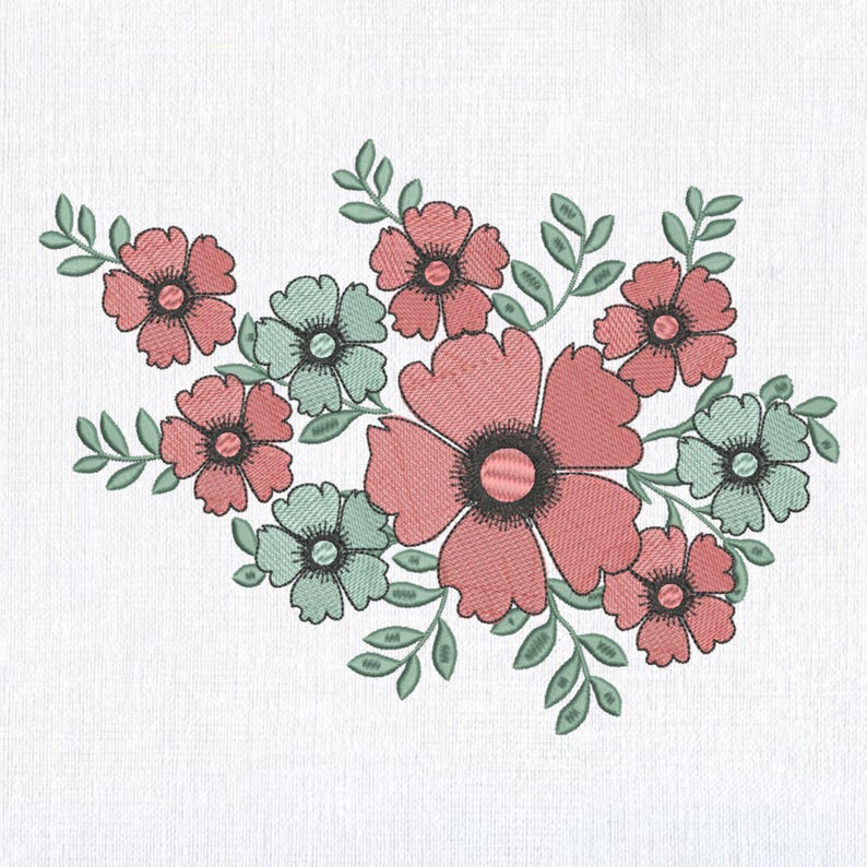 Wildflower Bouquet Machine Embroidery Design: Botanical Floral Pattern ...