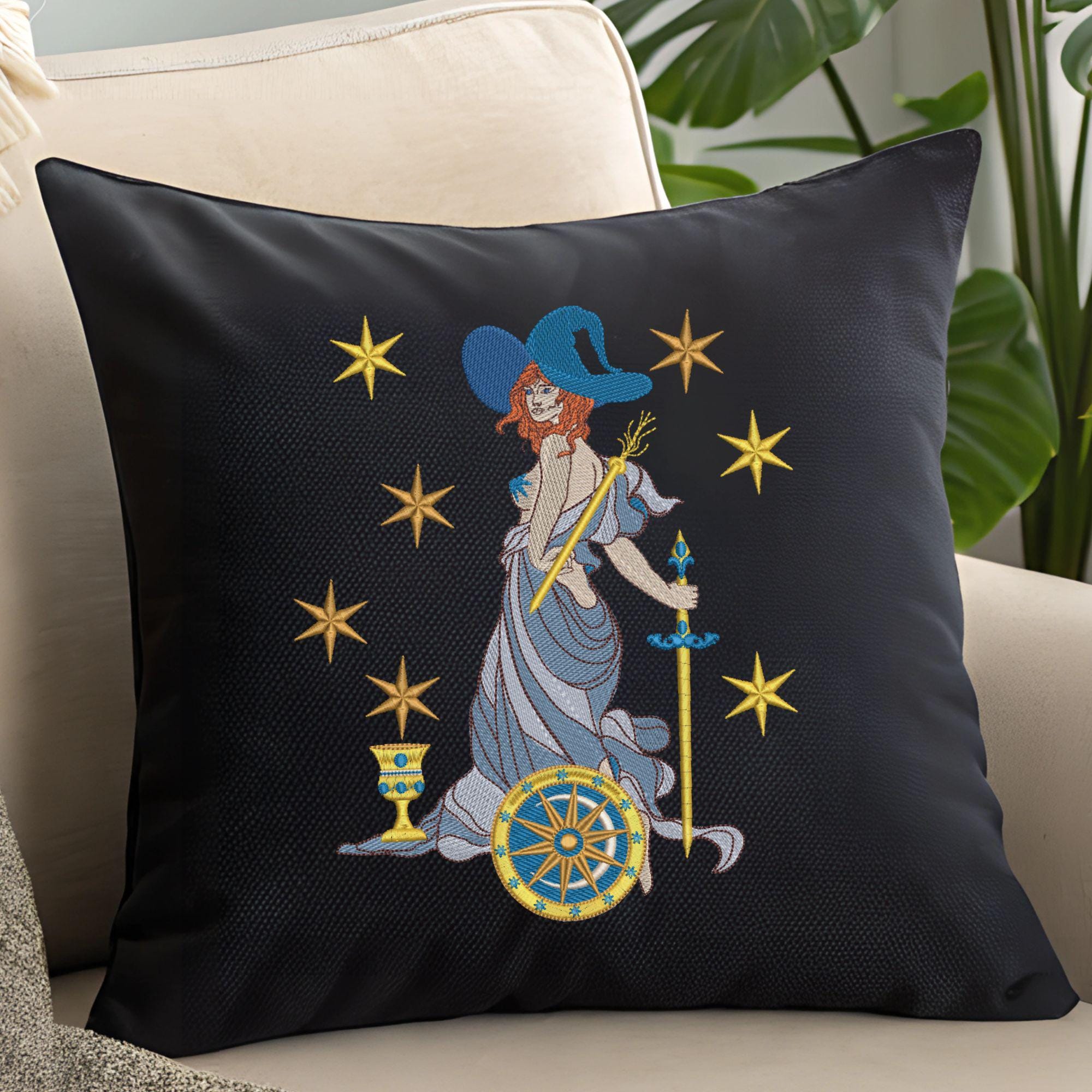 Wiccan Priestess, Wand Sword Chalice, Stars Machine Embroidery Design ...