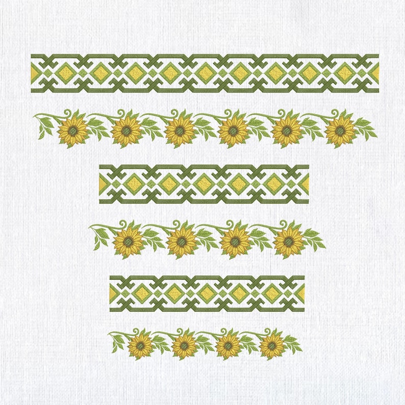 Sunflower Geometric Border Machine Embroidery Design Floral Trim File ...
