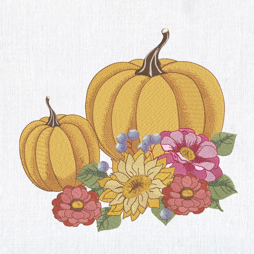 Floral Pumpkins Machine Embroidery Design: Autumn Thanksgiving Pattern ...