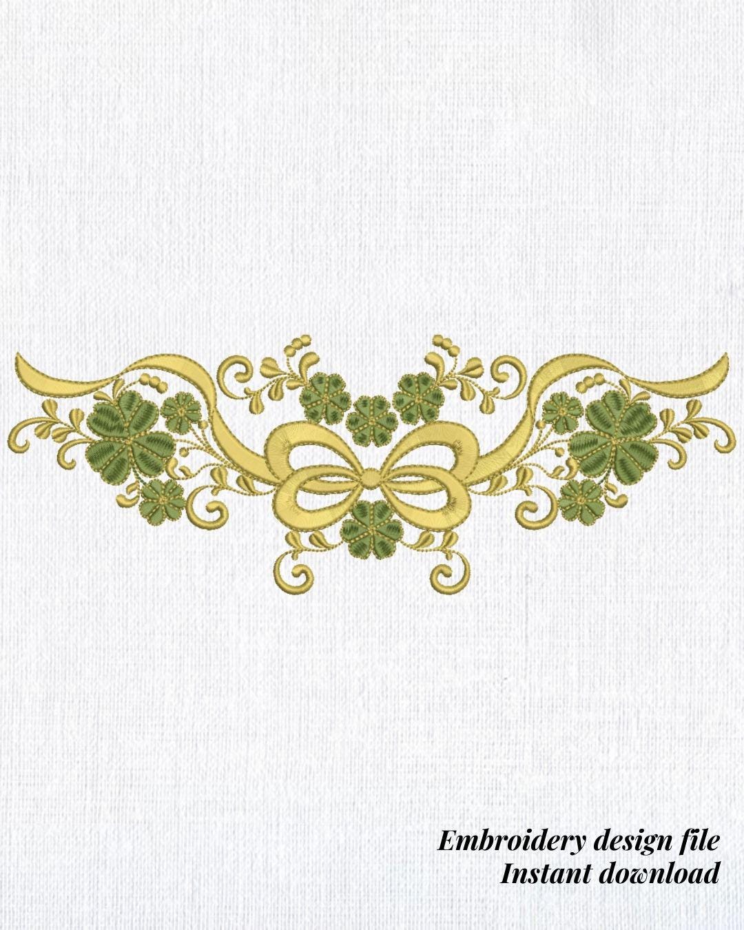 Irish Clover Bow Embroidery Design - Celtic Shamrock Ornament Machine ...
