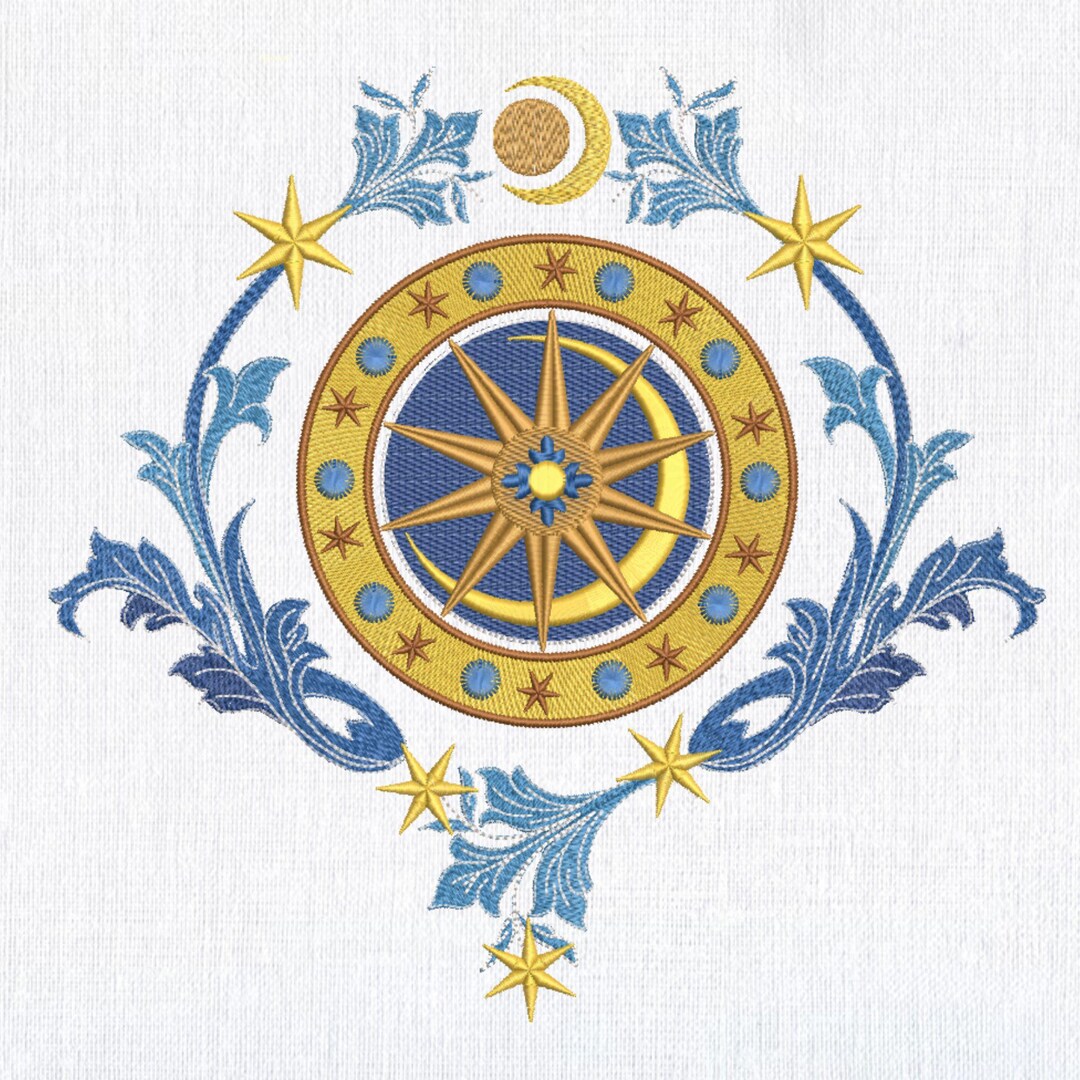 Celestial Compass Machine Embroidery Design: Moon & Stars (6 Sizes) - Etsy