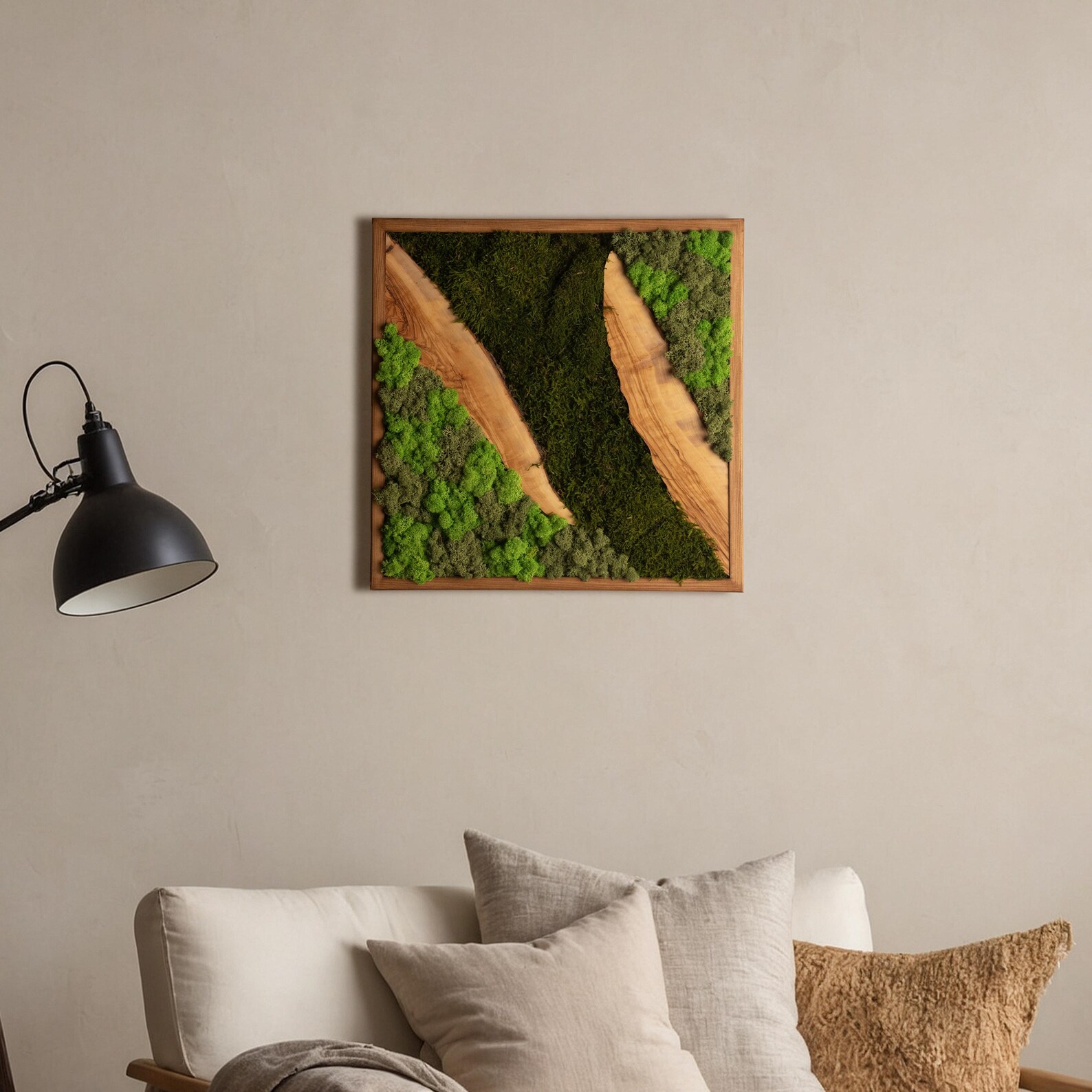 Custom Moss and Olive Wood Wall Art, Preserved Stabilized Moss Wall ...