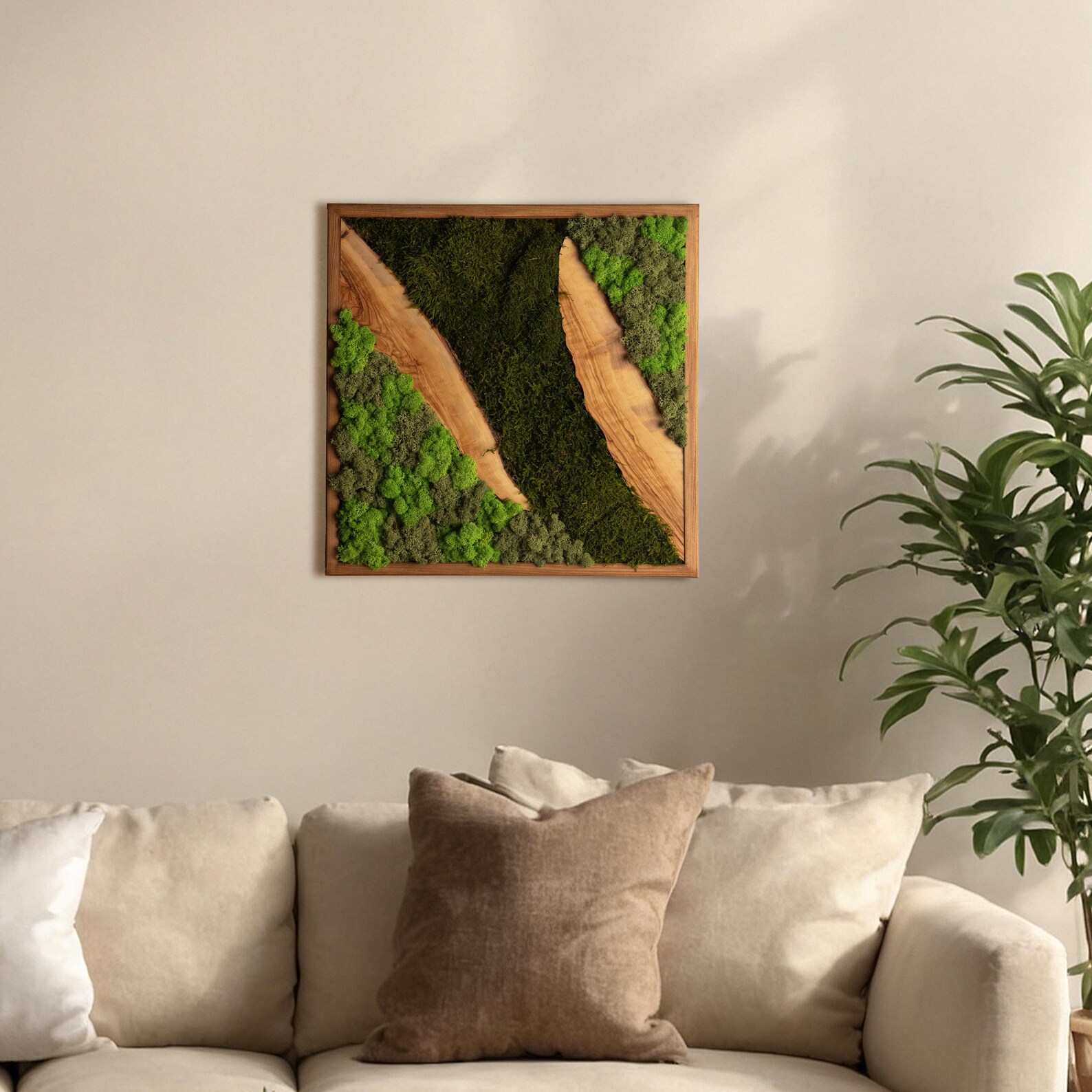 Custom Moss and Olive Wood Wall Art, Preserved Stabilized Moss Wall ...