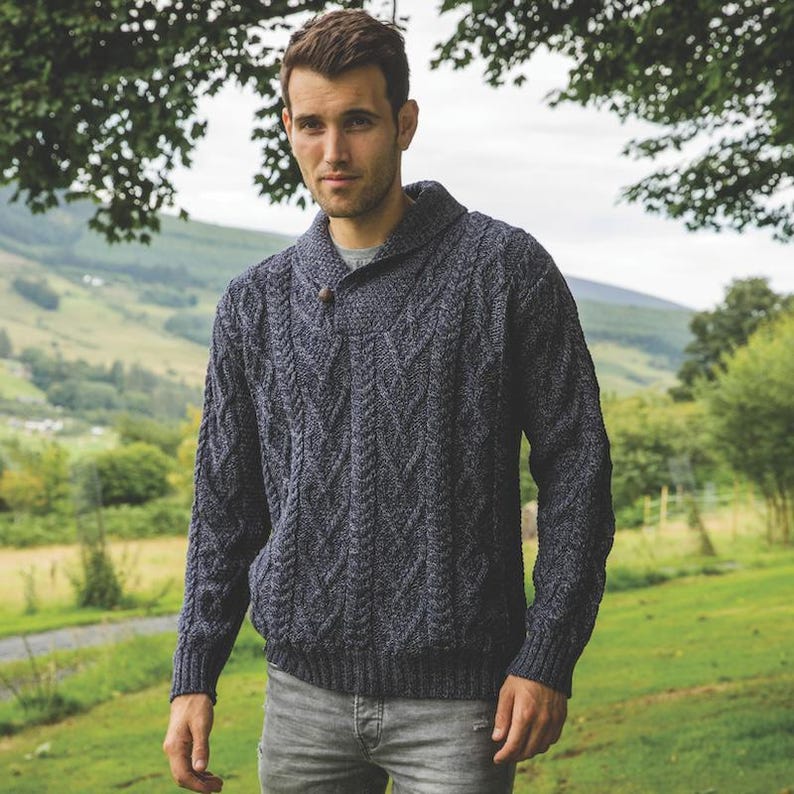 Men's Merino Wool Aran Sweater: V-neck Irish Knit Jumper - Etsy