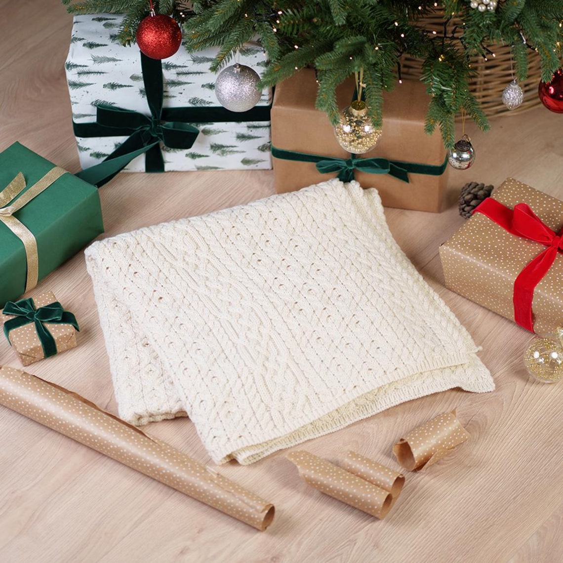 Traditional Irish Aran Honeycomb Wool Throw: Pure Wool Made in Ireland ...