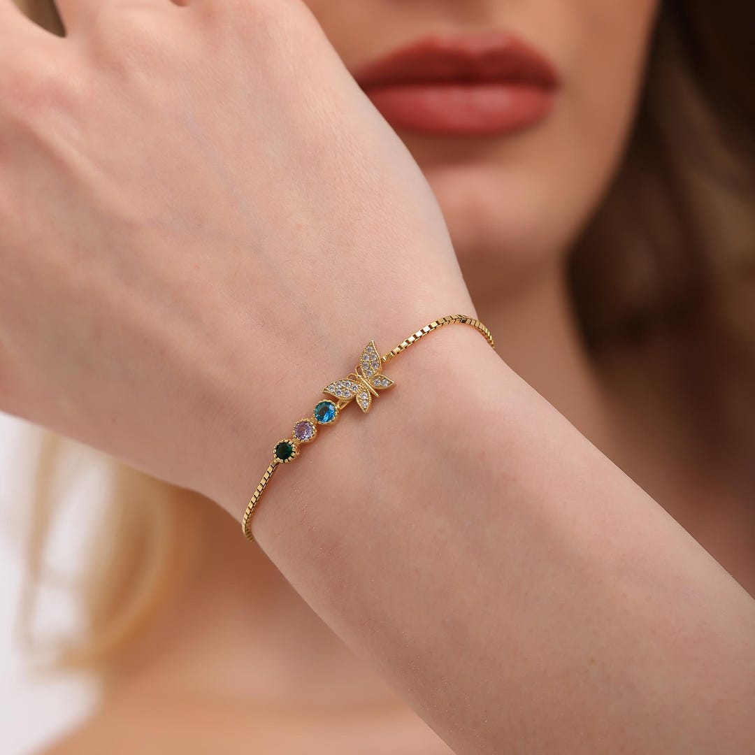 Butterfly Birthstone Bracelet, Personalized Birthstone Jewelry ...