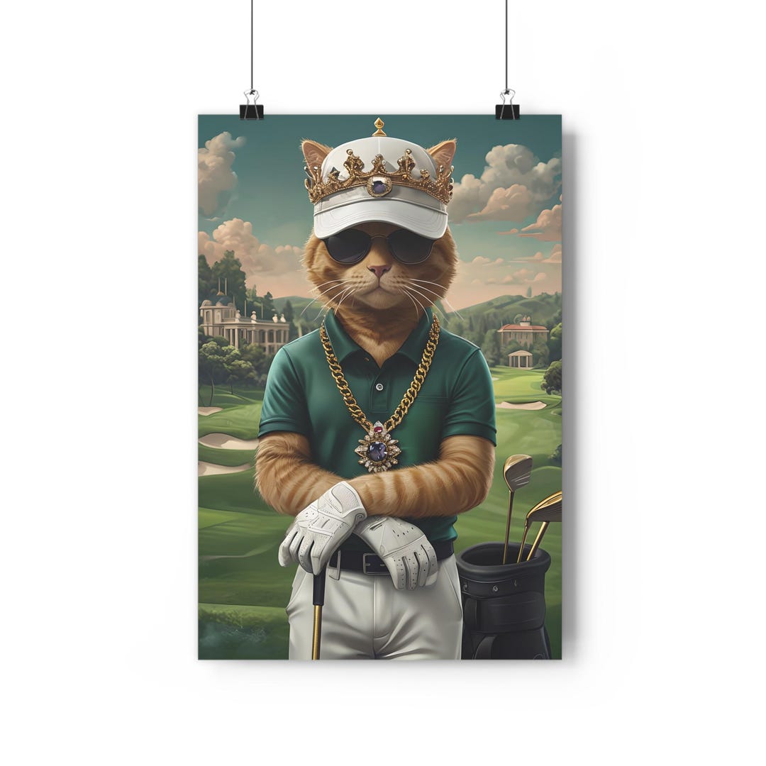 Luxury Cat Golf Poster – Funny Golf Wall Art, Sophisticated Cat Decor ...