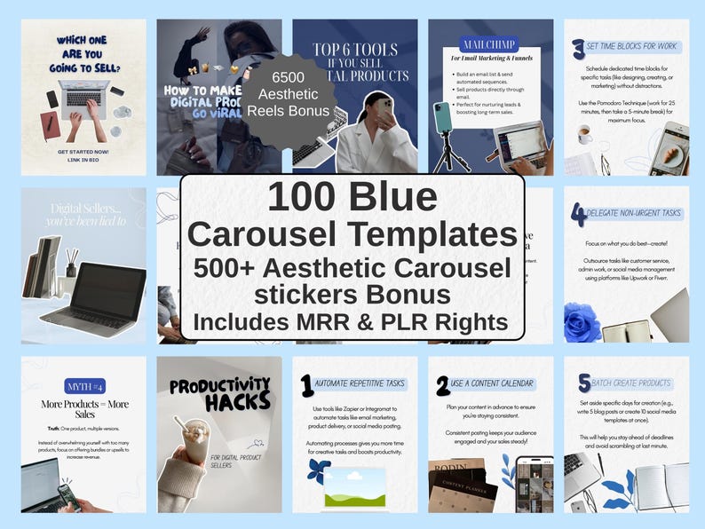 100+ Blue Instagram Carousel Templates | Faceless Marketing | Neutral ...