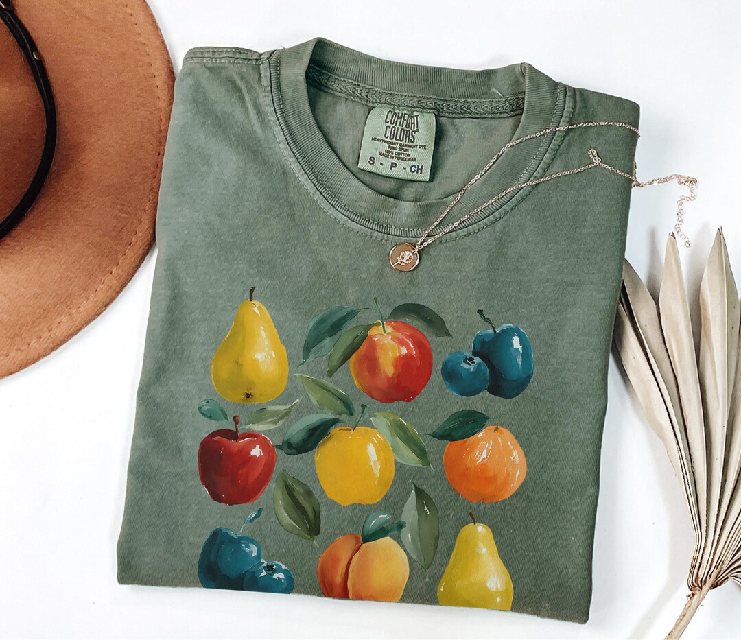 Retro Fruit Shirt, Watercolor Botanical Shirt, Comfort Colors® Apple ...