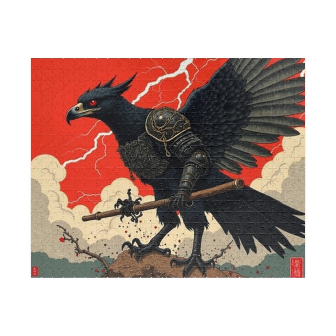 Samurai Falcon Puzzle, Shogun Armor, Japanese Woodblock Print, Storm ...