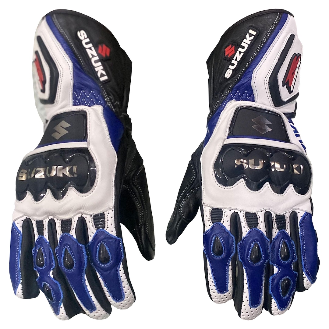 Suzuki Motorbike Racing Leather Gloves Blue Black White | Motorcycle ...