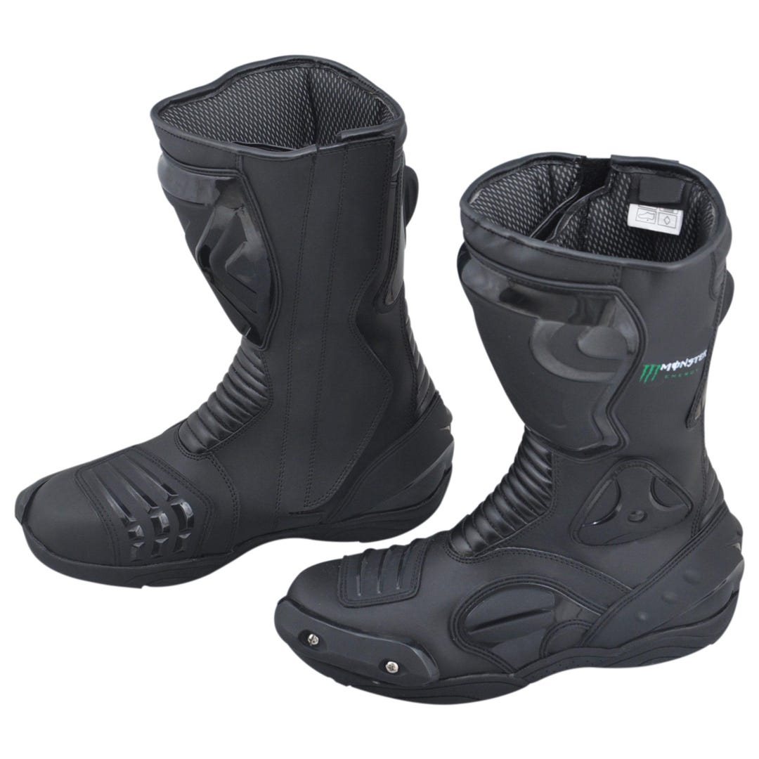 Monster Black Motorbike Racing Boots – Waterproof Leather Motorcycle ...