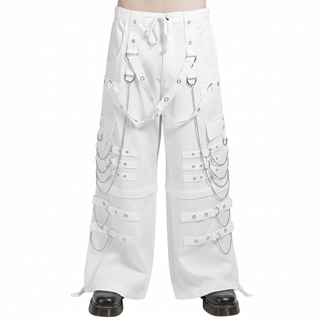 White Techwear Cargo Pants With Chains, Cyberpunk Rave Trousers - Etsy