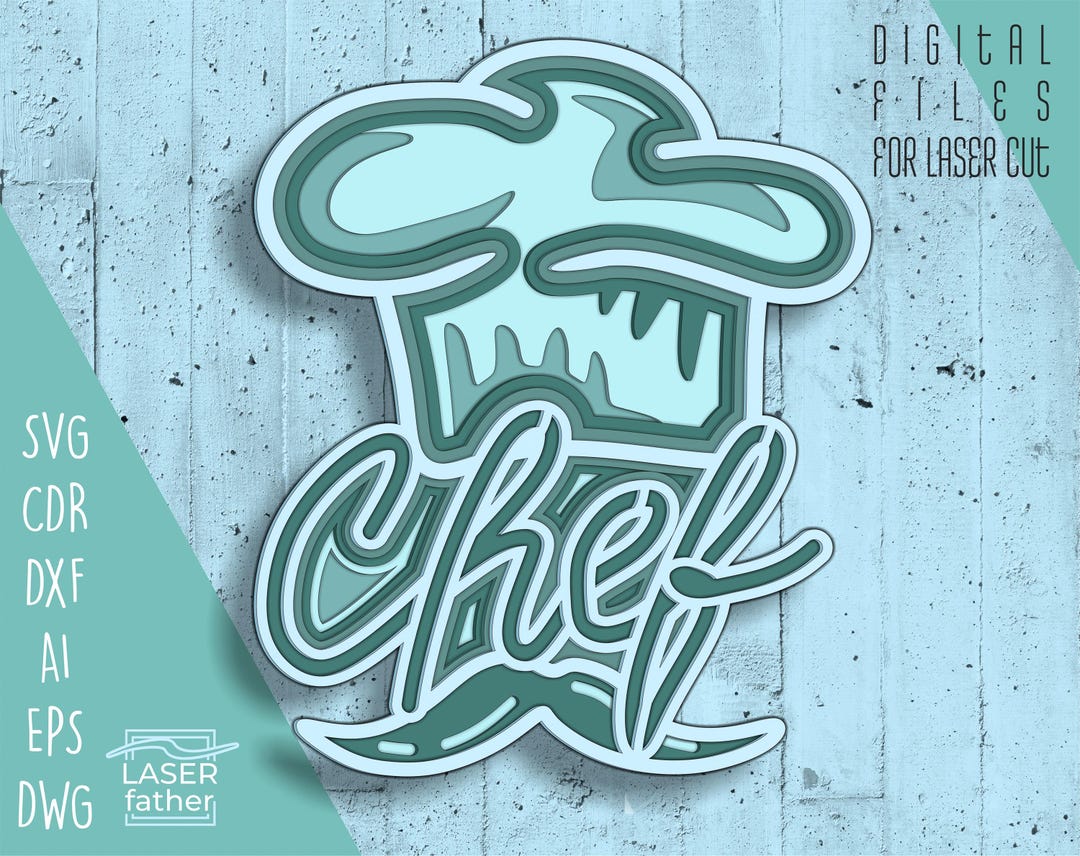 Chef Hat SVG, 3D Layered Art, Cooking Design, Paper Laser Cutout File ...