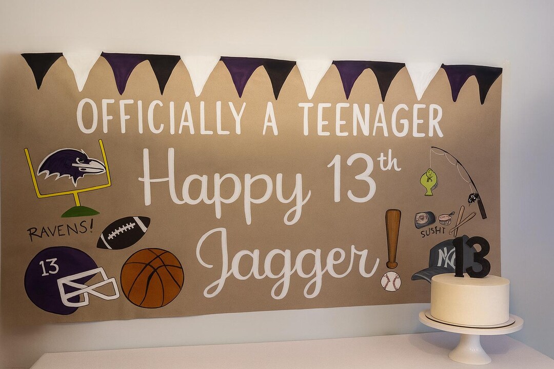 Personalized Sports Theme Birthday Banner: Hand-painted Kraft Paper ...