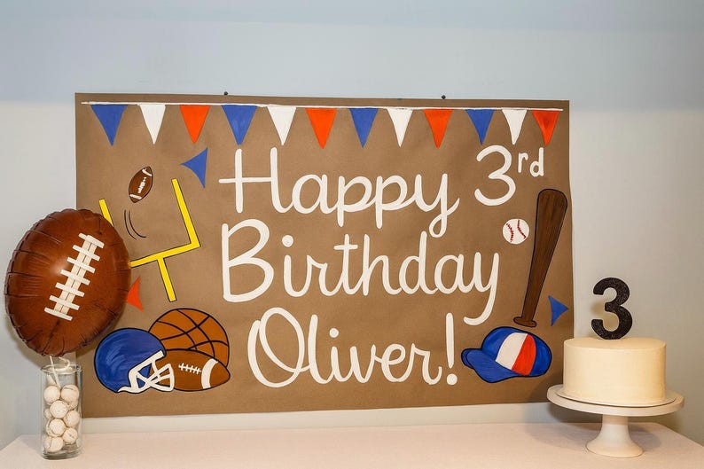 Sports Themed Birthday Banner, Hand-painted Kraft Paper Party Sign - Etsy