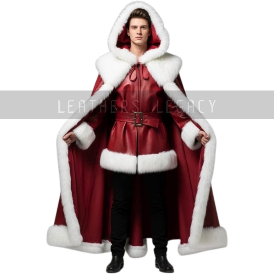 Red Leather Santa Cloak: Gothic Steampunk Winter Cape - Etsy