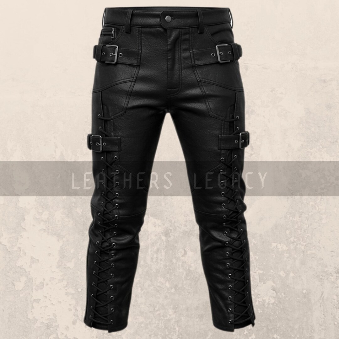 Genuine Black Leather Pants: Shadow Lace Gothic Rebel Trousers - Etsy