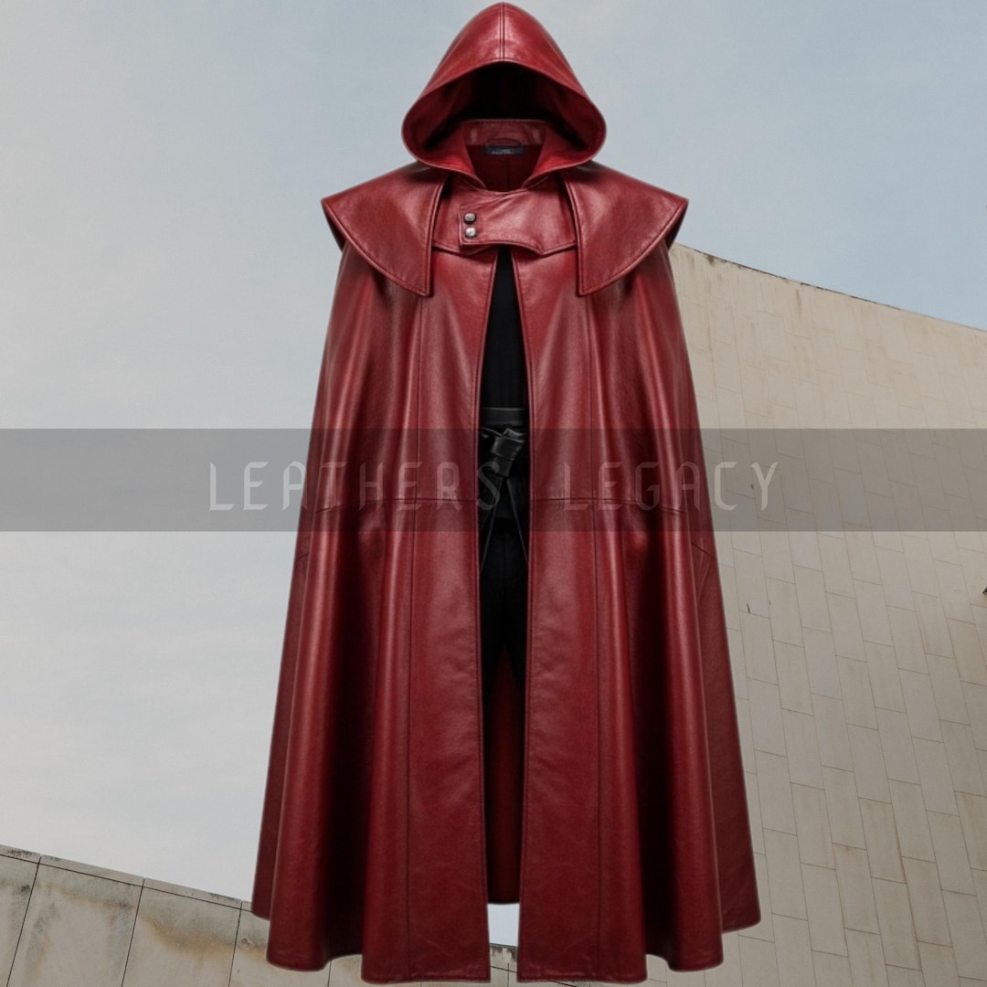 Crimson Leather Hooded Cloak: Steampunk, Gothic Cosplay - Etsy