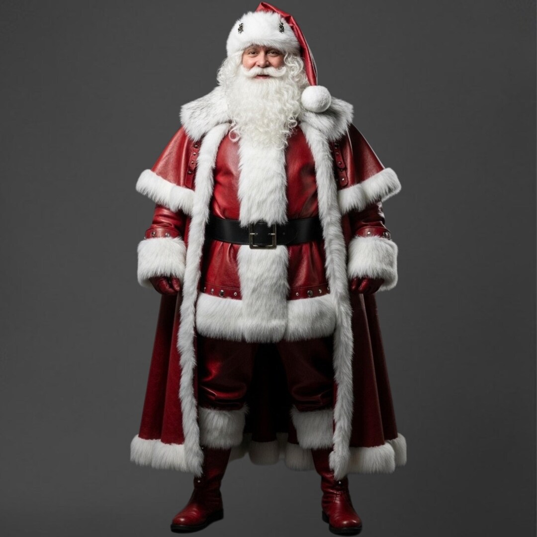 Handmade Red Leather Santa Suit Costume – Fur Trim, Christmas Cosplay ...