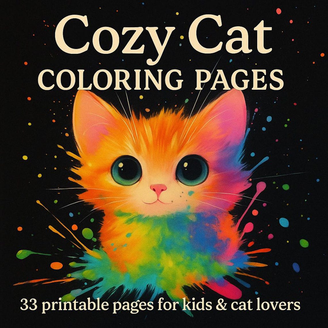 Cozy Cat Coloring Pages – Printable Bundle of 33 Cute Cat Illustrations ...