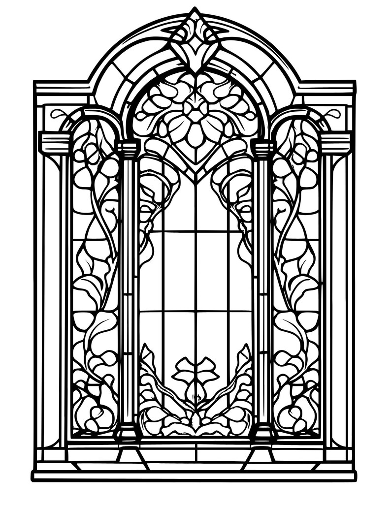 Stained Glass Windows, Doors & Facades – 35 Coloring Pages (printable ...