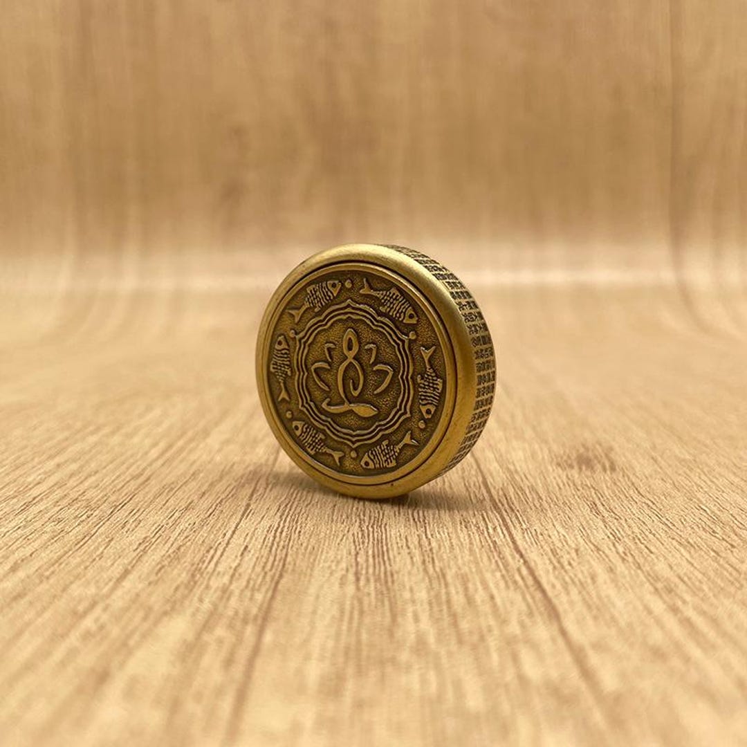 Brass Buddhist Fidget Spinner With Lotus Symbol, Vintage Copper Heart ...