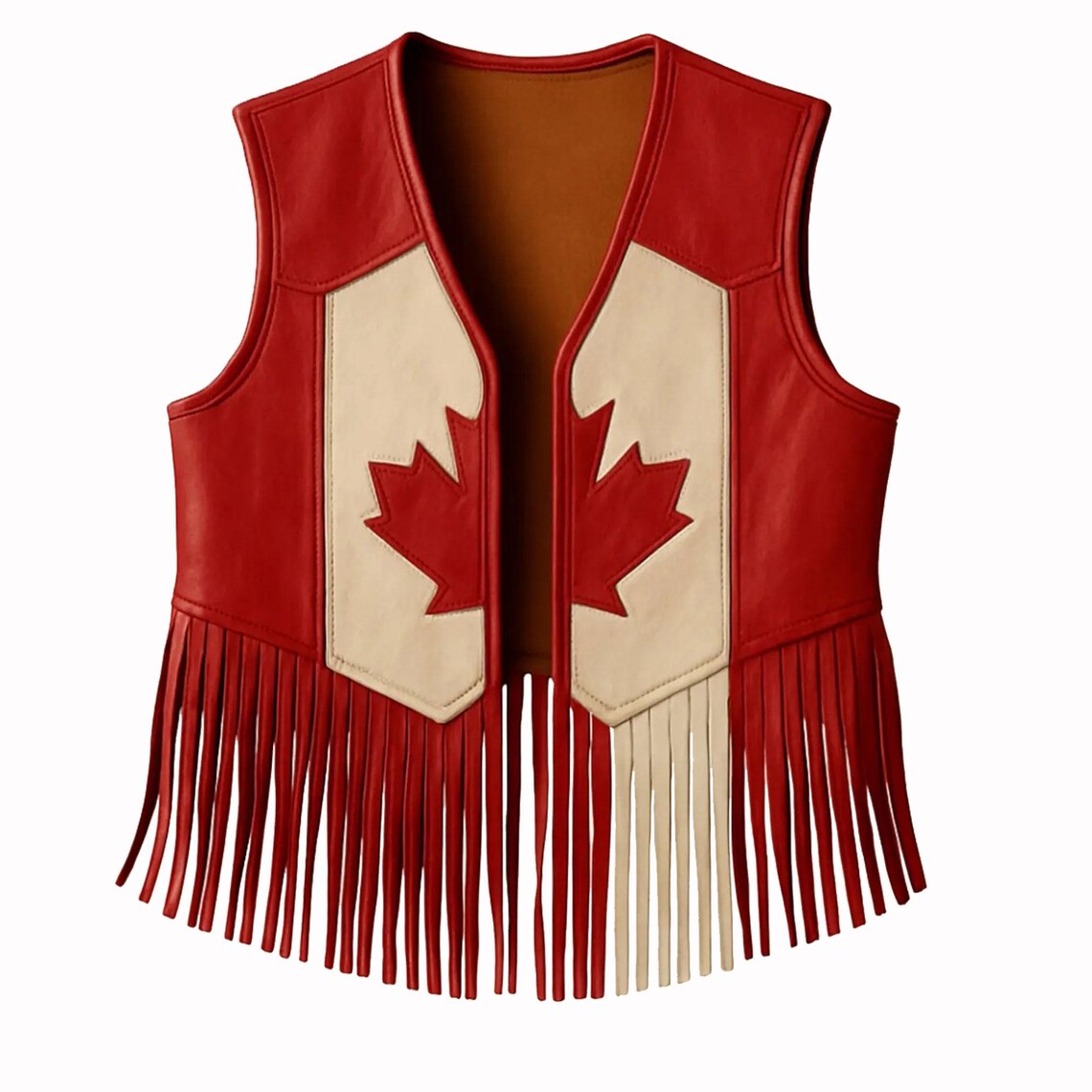 Canadian Flag Leather Fringe Vest: Unisex Western Rodeo Outfit - Etsy