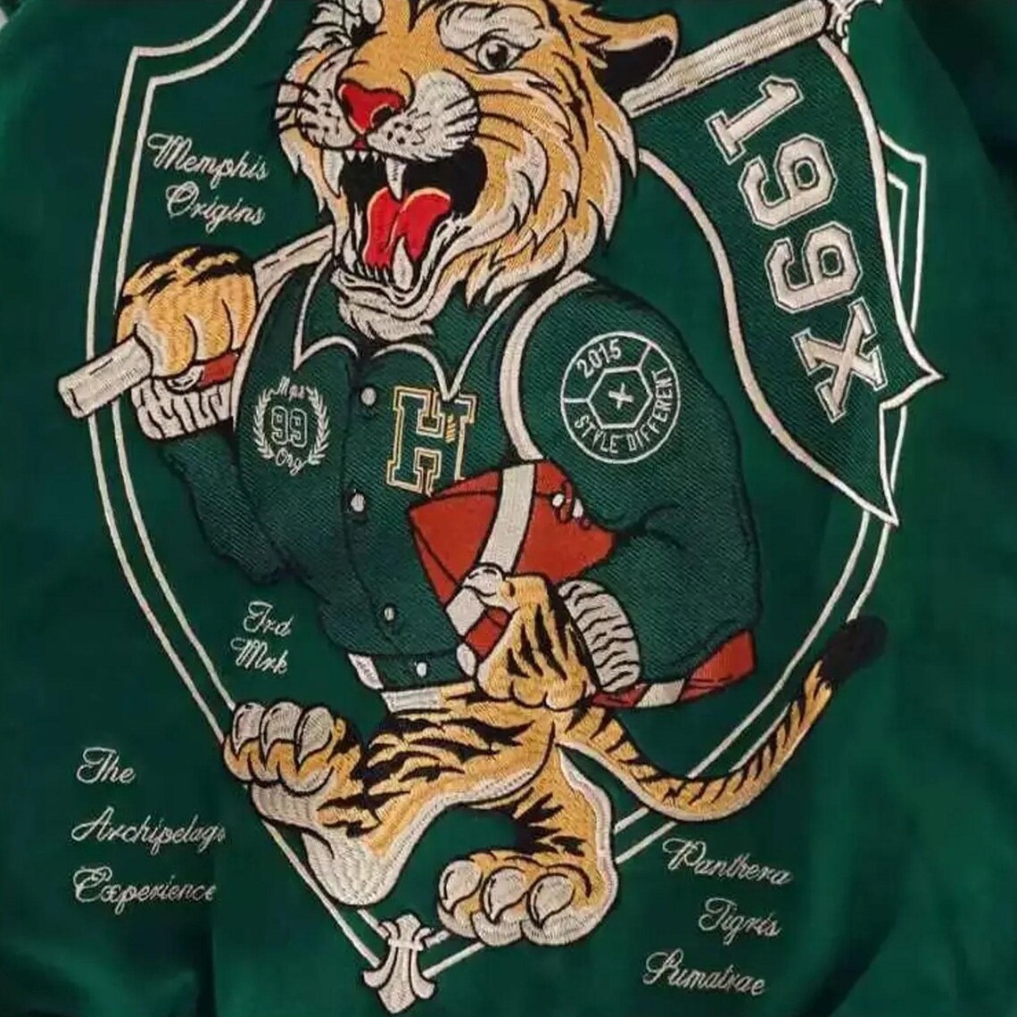 Green Tiger Varsity Jacket 90s Retro College Style Full Embroidered ...