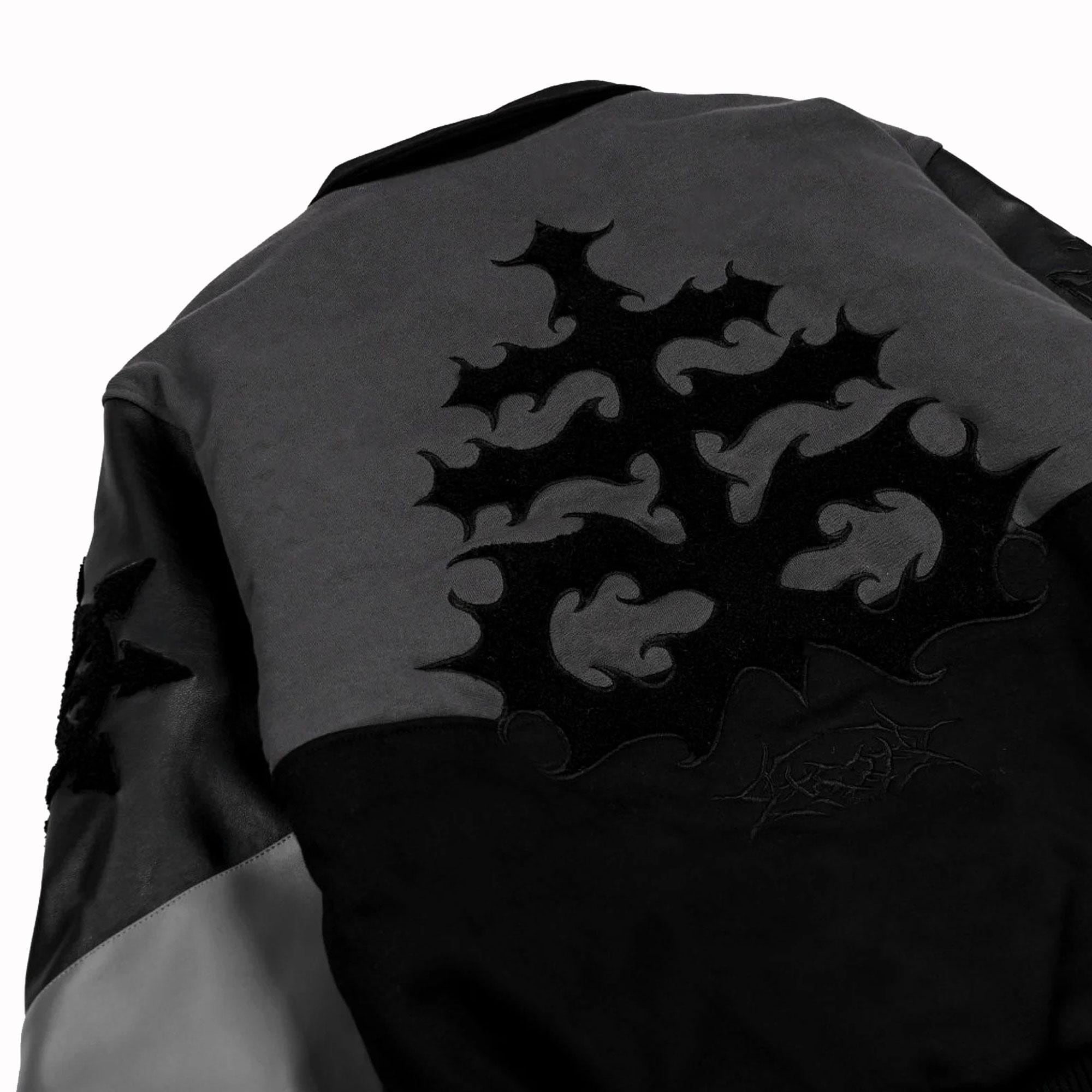 Gothic Varsity Jacket: Vegan Leather Sleeves, Embroidered Tribal Motifs ...