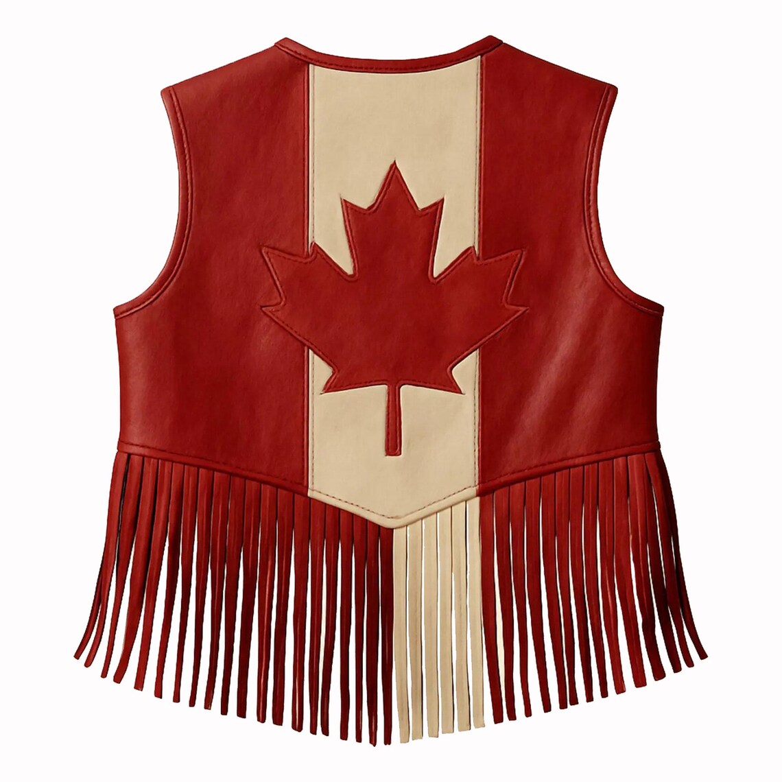 Canadian Flag Leather Fringe Vest: Unisex Western Rodeo Outfit - Etsy
