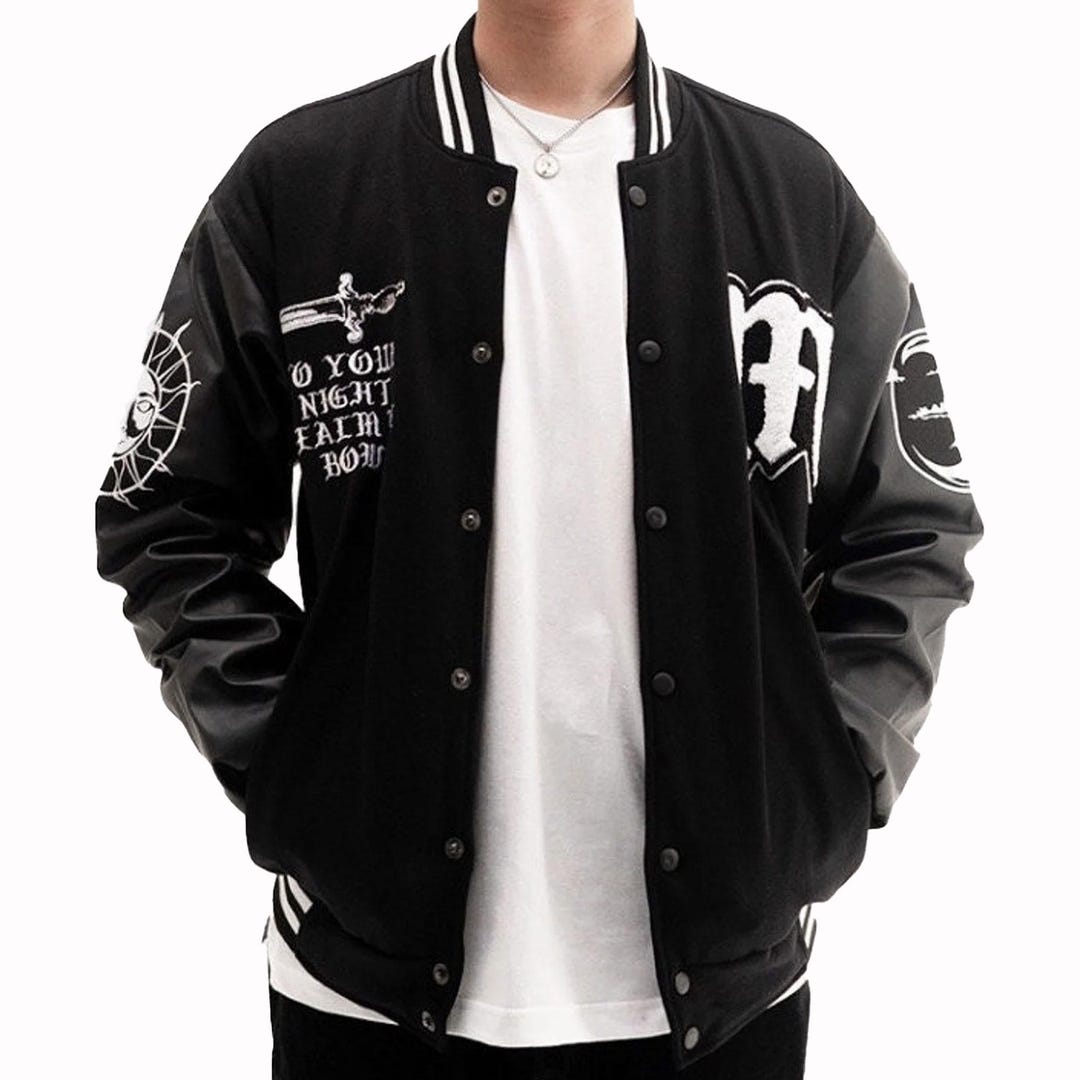 Nocturnal Varsity Jacket Gothic Dark Streetwear Bomber Vintage ...