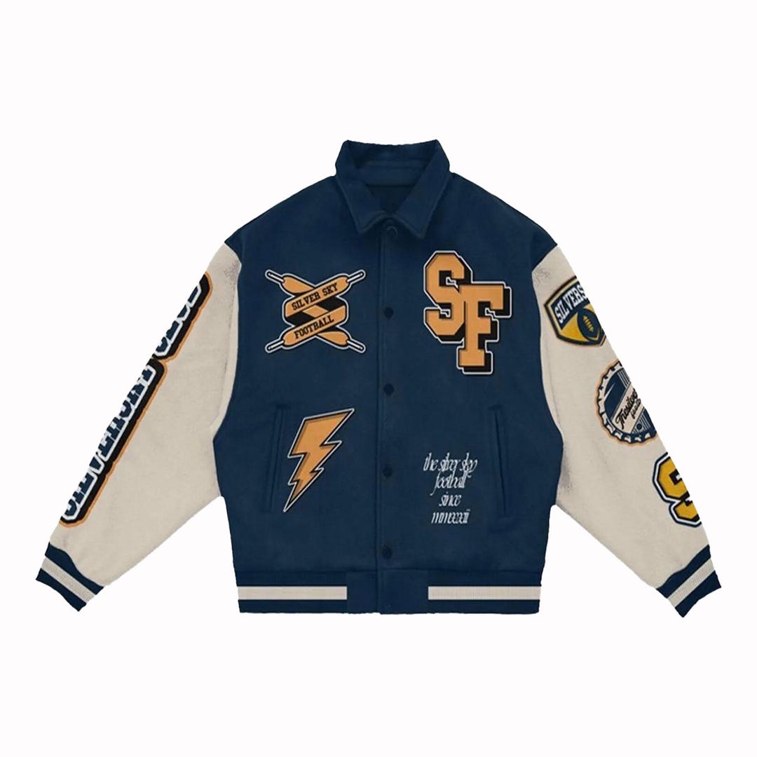 Embroidered Varsity Bomber Jacket: Wool Blend, Leather Sleeves, Retro ...