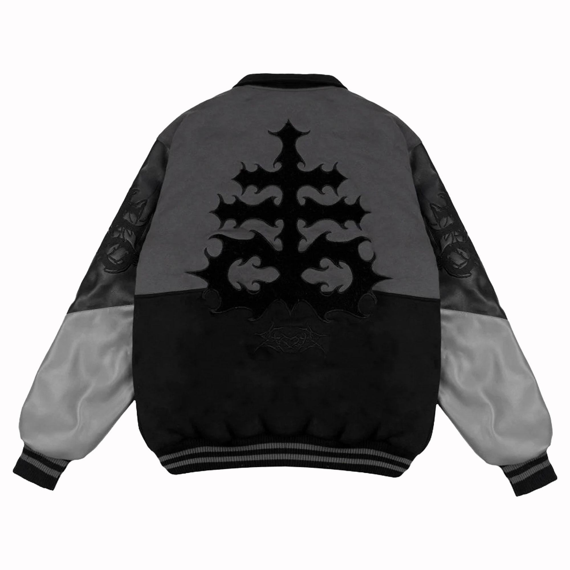 Gothic Varsity Jacket: Vegan Leather Sleeves, Embroidered Tribal Motifs ...