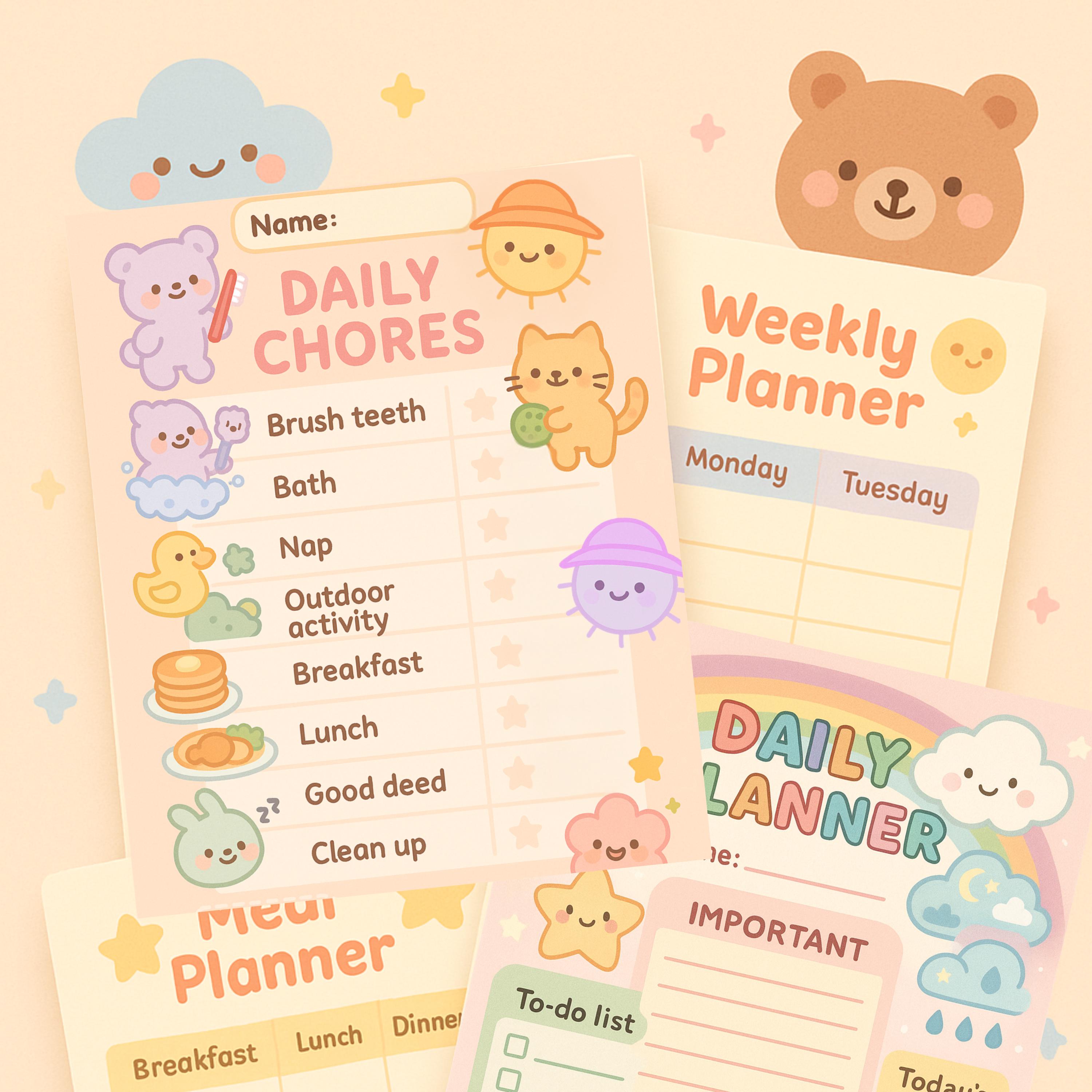 Kawaii Kids Daily Planner: Printable Chore Chart (PDF Download) - Etsy