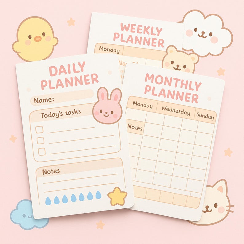 Kawaii Kids Daily Planner: Printable Chore Chart (PDF Download) - Etsy