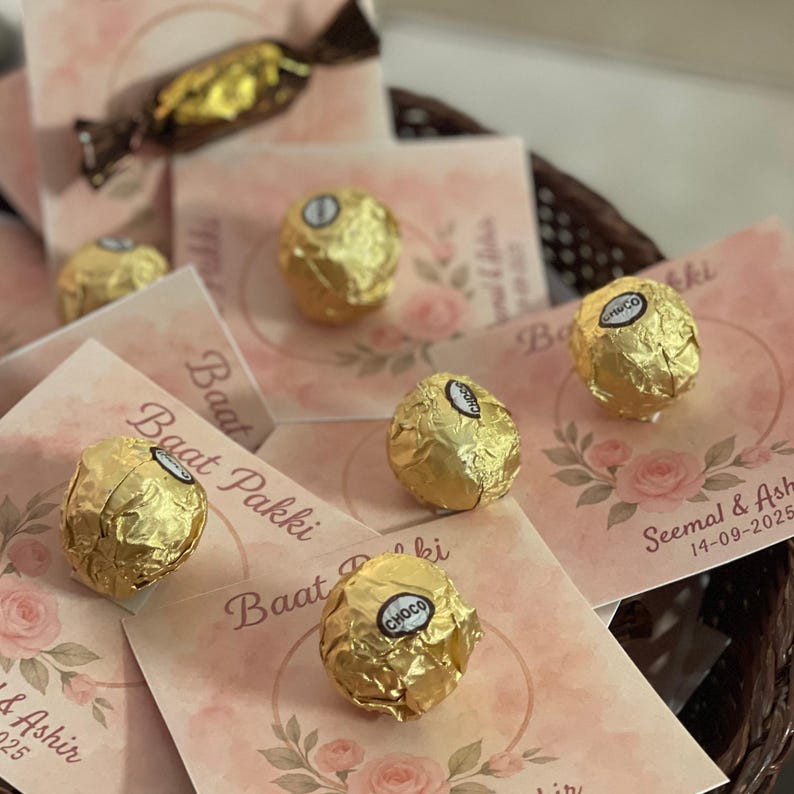 Floral Baat Pakki Invitation Chocolate Cards | Personalized Engagement ...