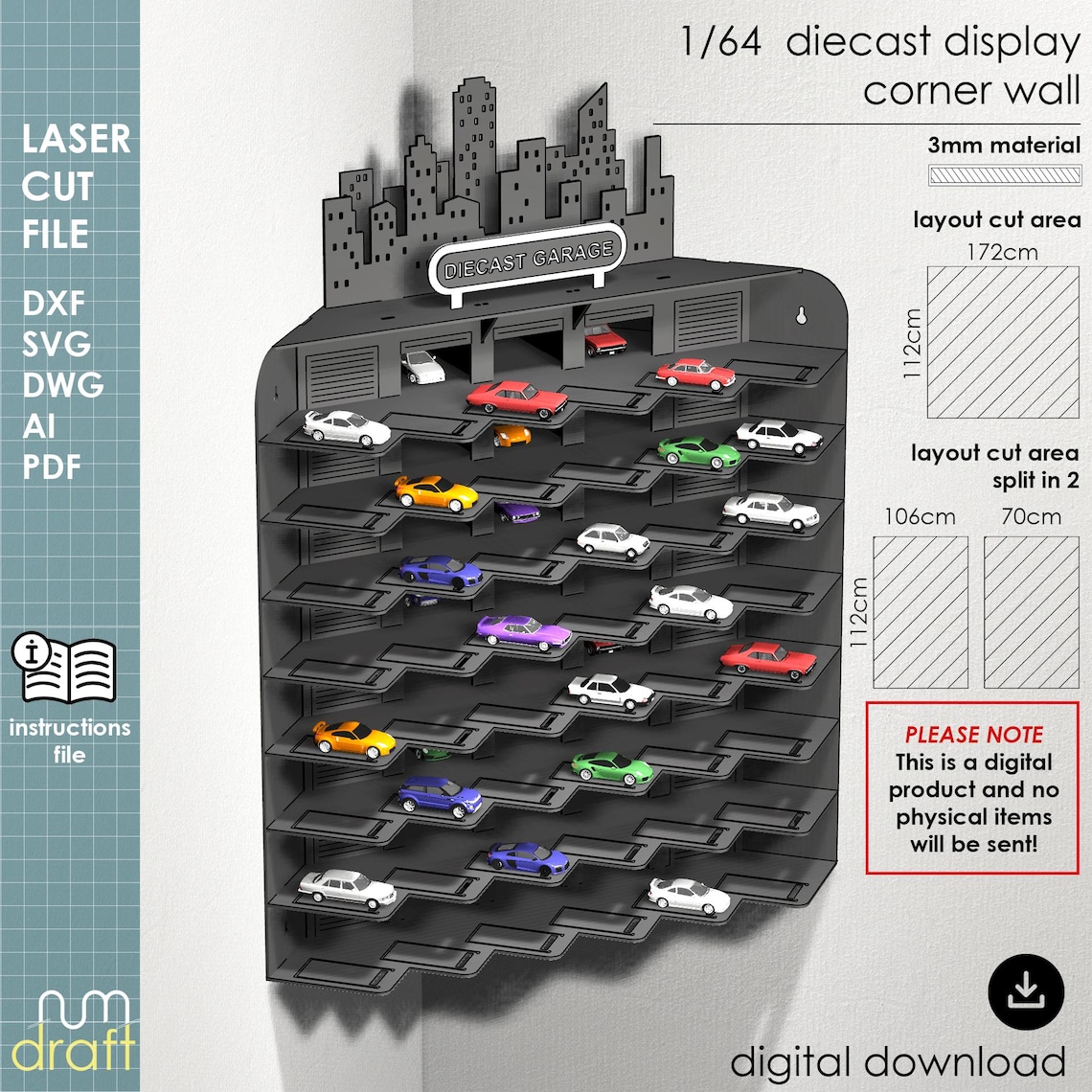 1/64 Corner Diecast Car Display, Laser Cut File - Etsy