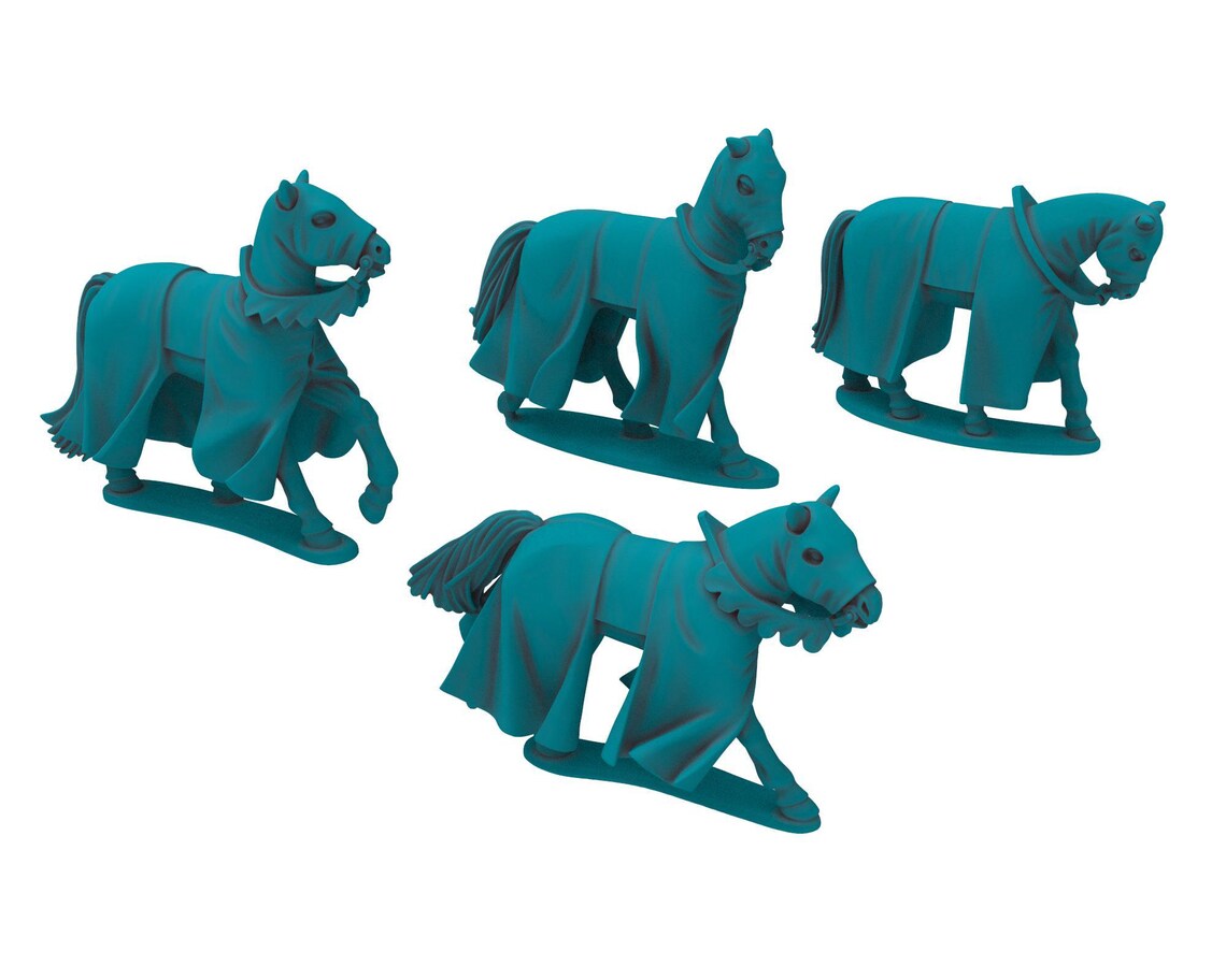 Cavalos medievais com caparison, miniaturas genéricas de 28 mm, Wargame ...