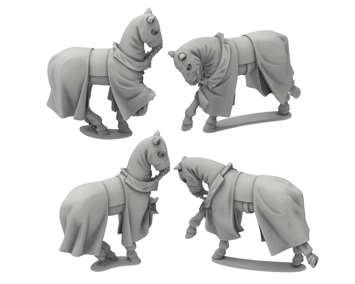 Cavalos medievais com caparison, miniaturas genéricas de 28 mm, Wargame ...