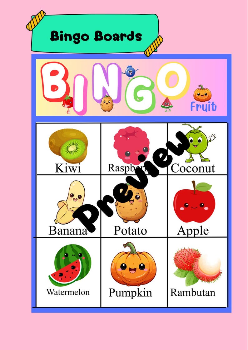 Fruit Bingo Game: Kindergarten Learning Activity - Etsy