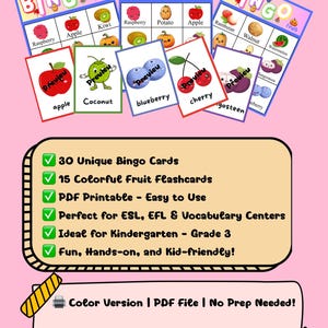 Fruit Bingo Game: Kindergarten Learning Activity - Etsy