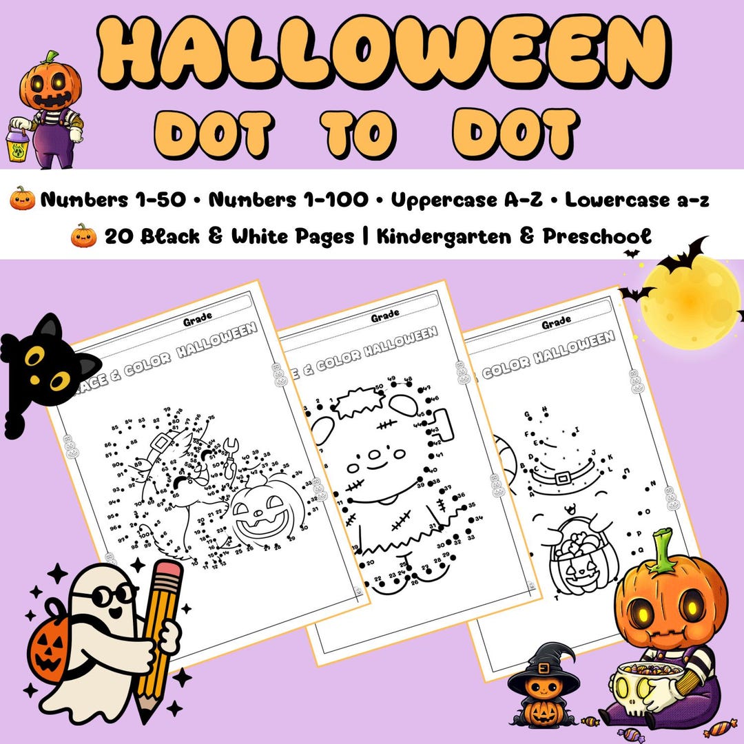 Halloween Connect the Dots Worksheets | Printable Activity Pages for ...