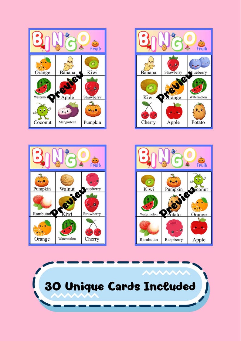 Fruit Bingo Game: Kindergarten Learning Activity - Etsy