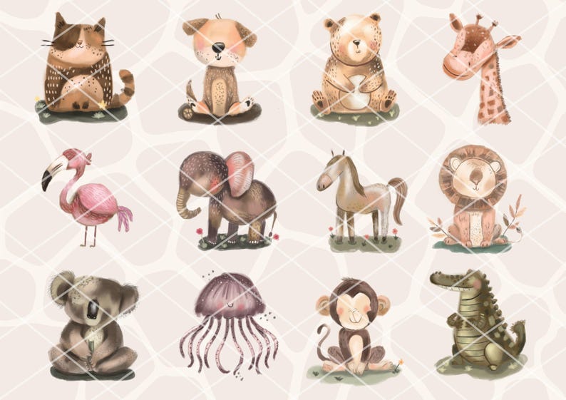 Safari Animal Clipart Bundle, Watercolor Nursery Graphics, Earth Tone ...