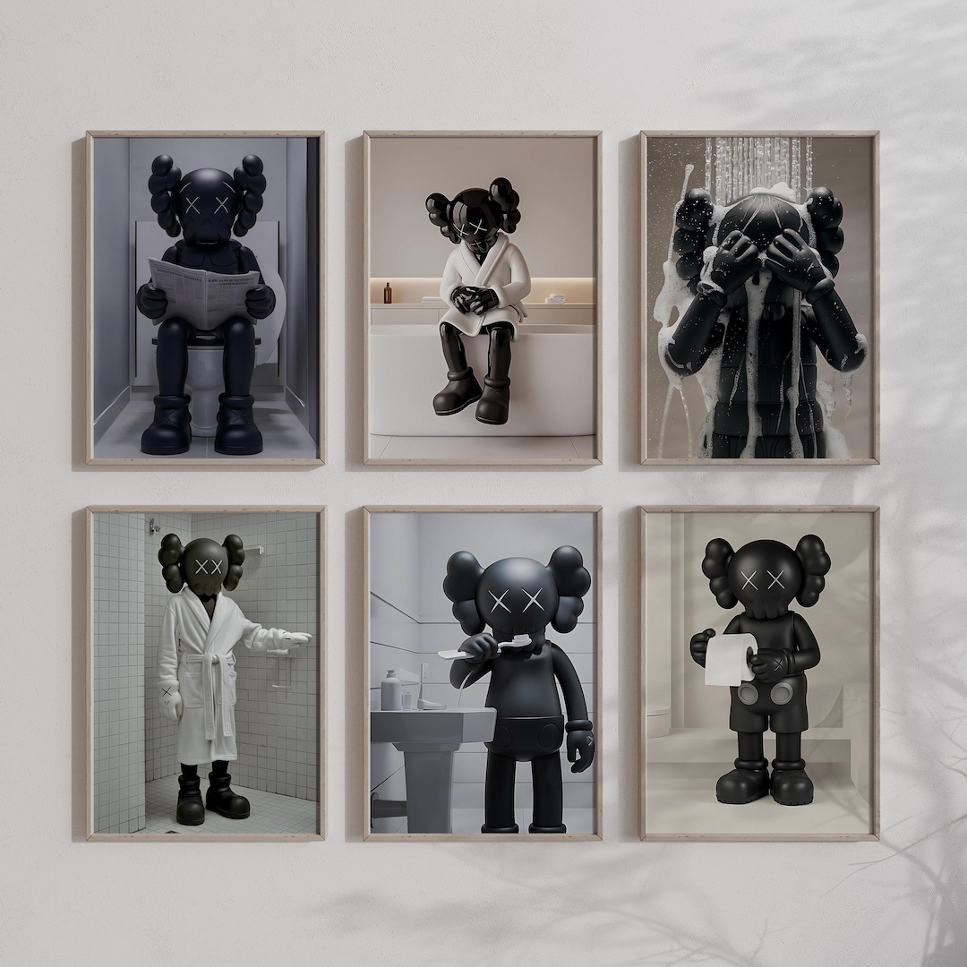Set of 6 Hypebeast Toys Bathroom Wall Art; Funny Toilet Print (digital ...